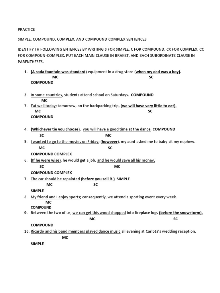 SIMPLE, Compound, Complex, Compound Complex | PDF