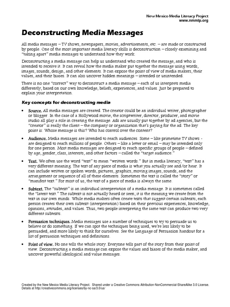Deconstructing Media Messages | PDF | Persuasion | Advertising