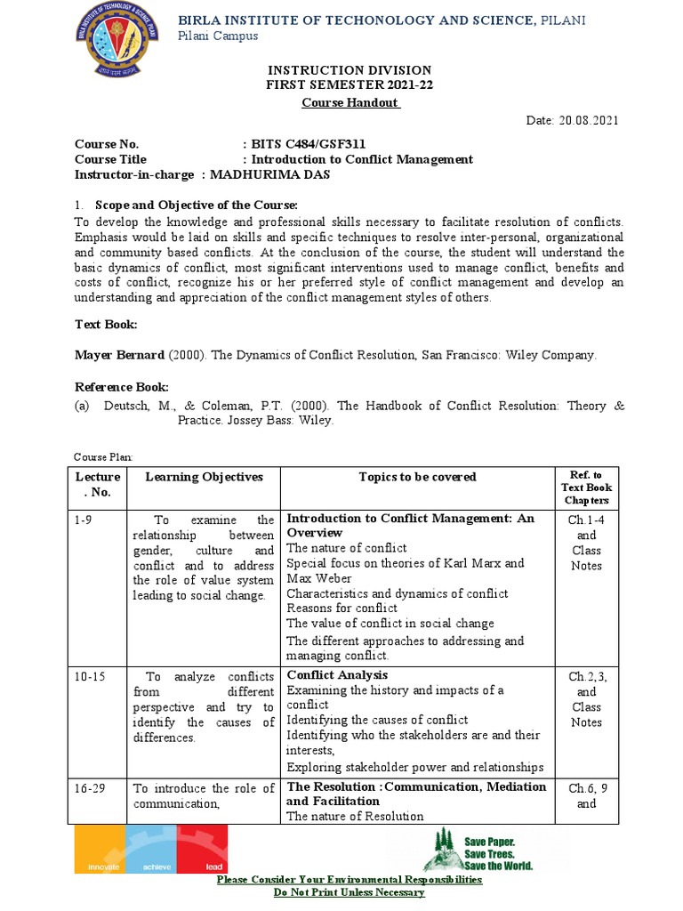 Intro To Conflict Management - Handout | PDF | Mediation | Negotiation