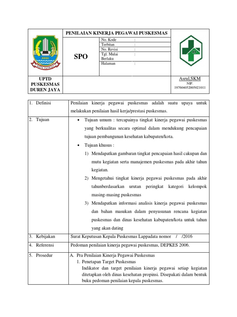 Form Spo Penilaian Kinerja Puskesmas | PDF