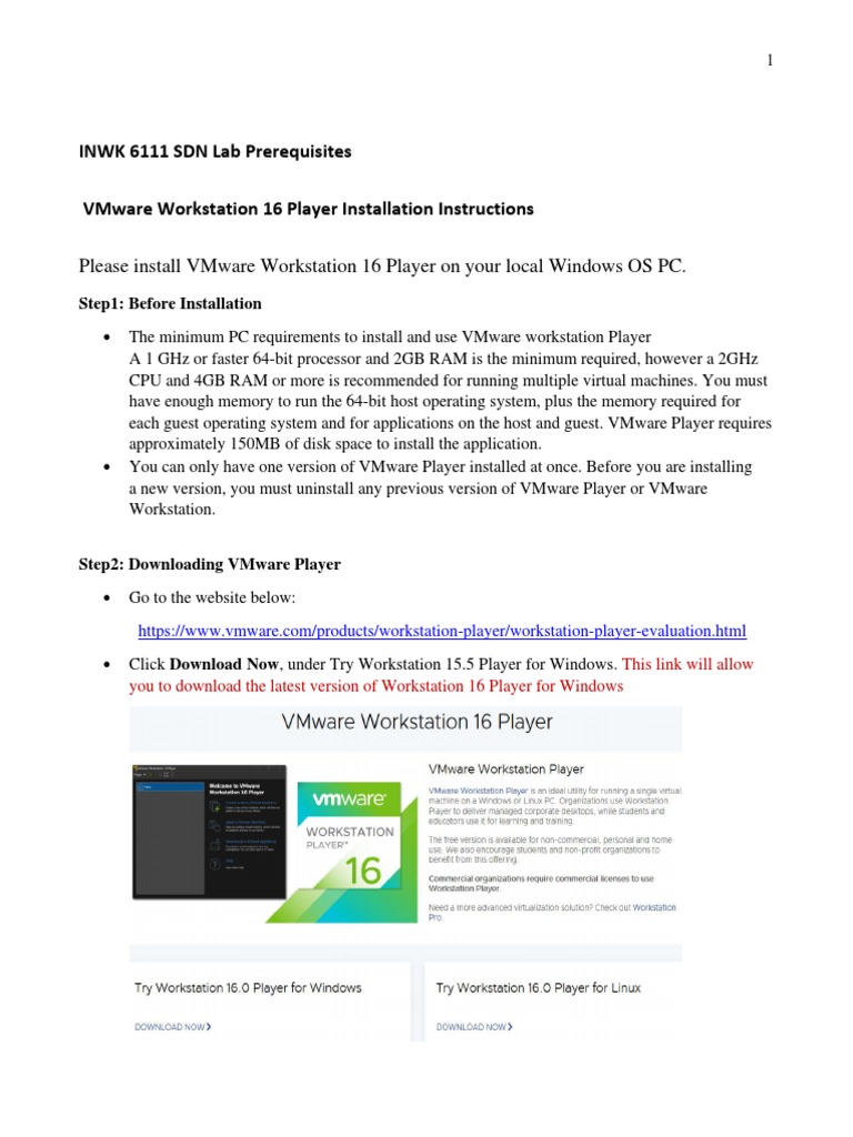 Step-1 VMware Workstation Player Installation For Windows | PDF