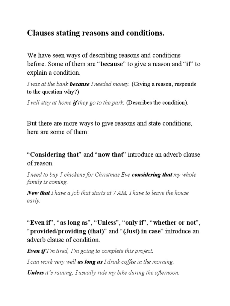Reason and Condition Clauses Explained | PDF