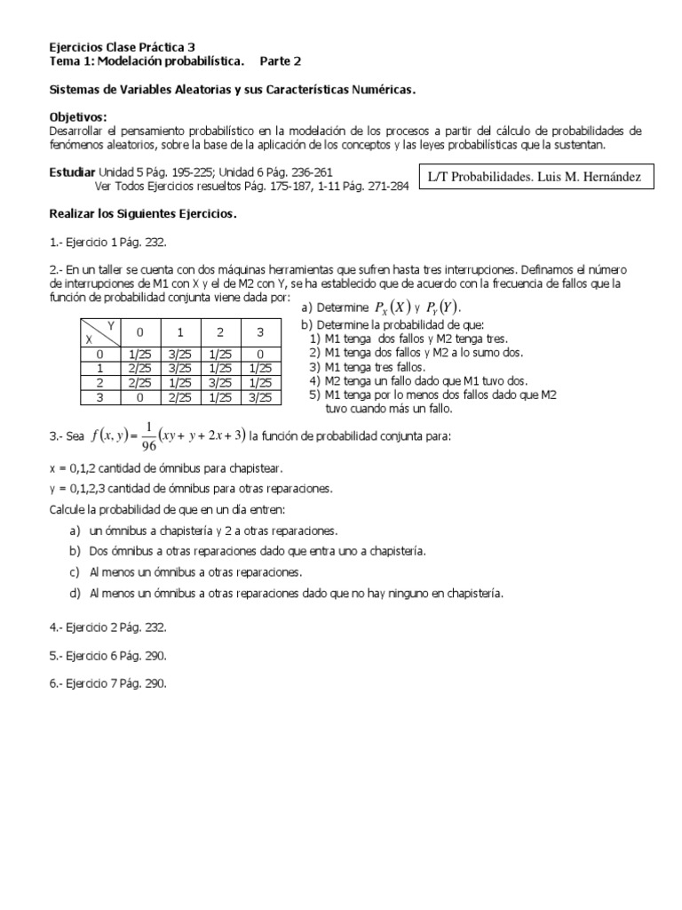 Clase Práctica 3 Sistemas de Variables Aleatorias | PDF