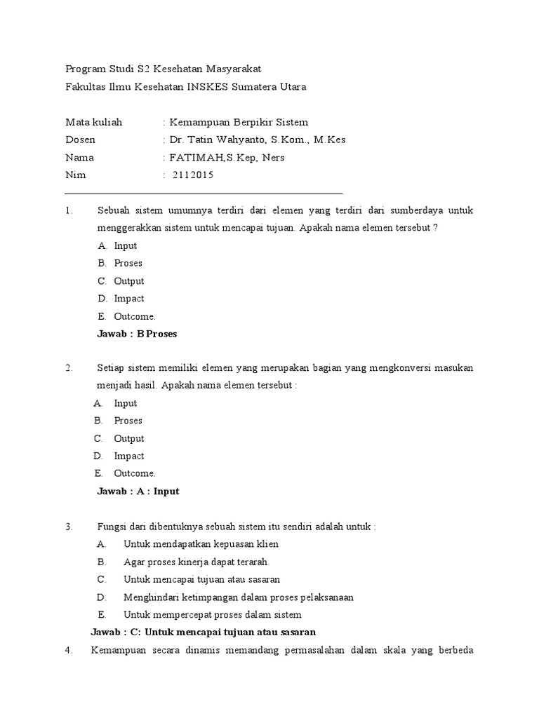 Soal UTS Kemampuan Berpikir Sistem | PDF | Sains & Matematika | Komputer