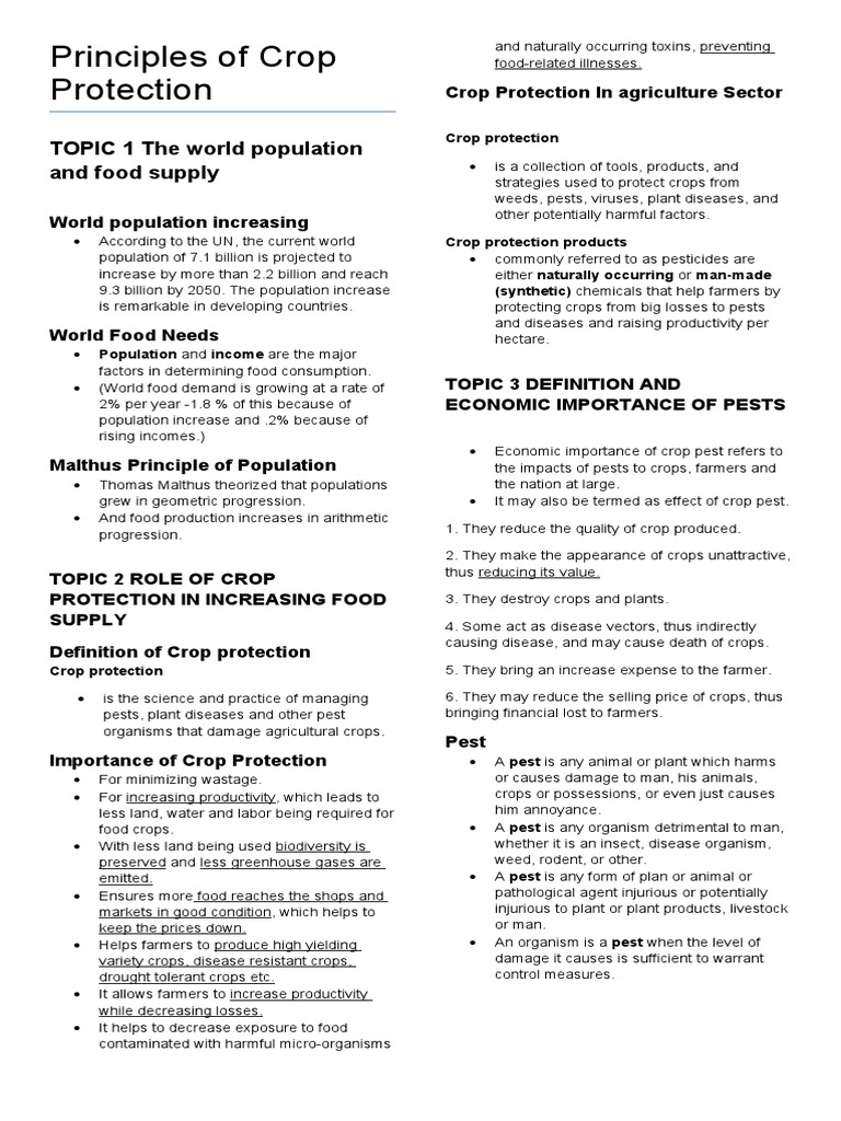 Notes. Principles of Crop Protection | PDF | Agriculture | Pest (Organism)
