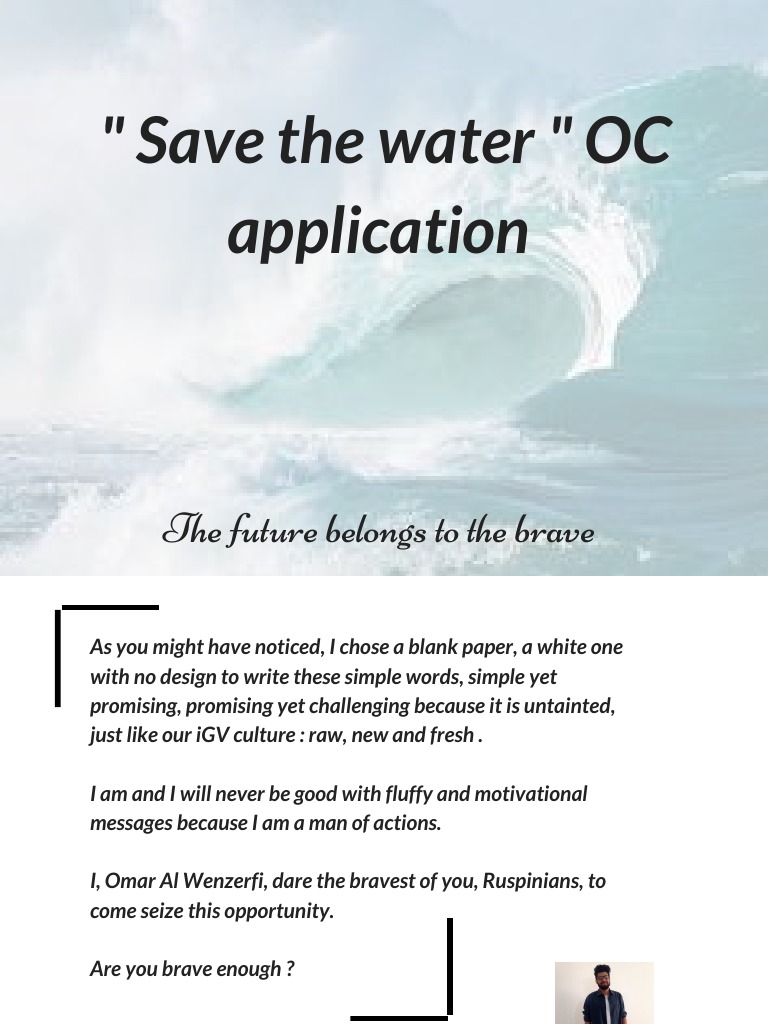 Save The Water - OC Application | PDF | Cognition | Communication