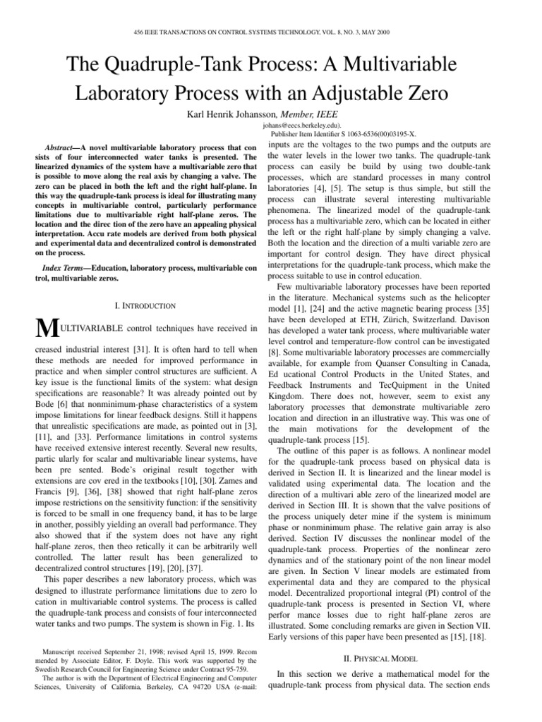 The Quadruple-Tank Process: A Multivariable Laboratory Process With An ...