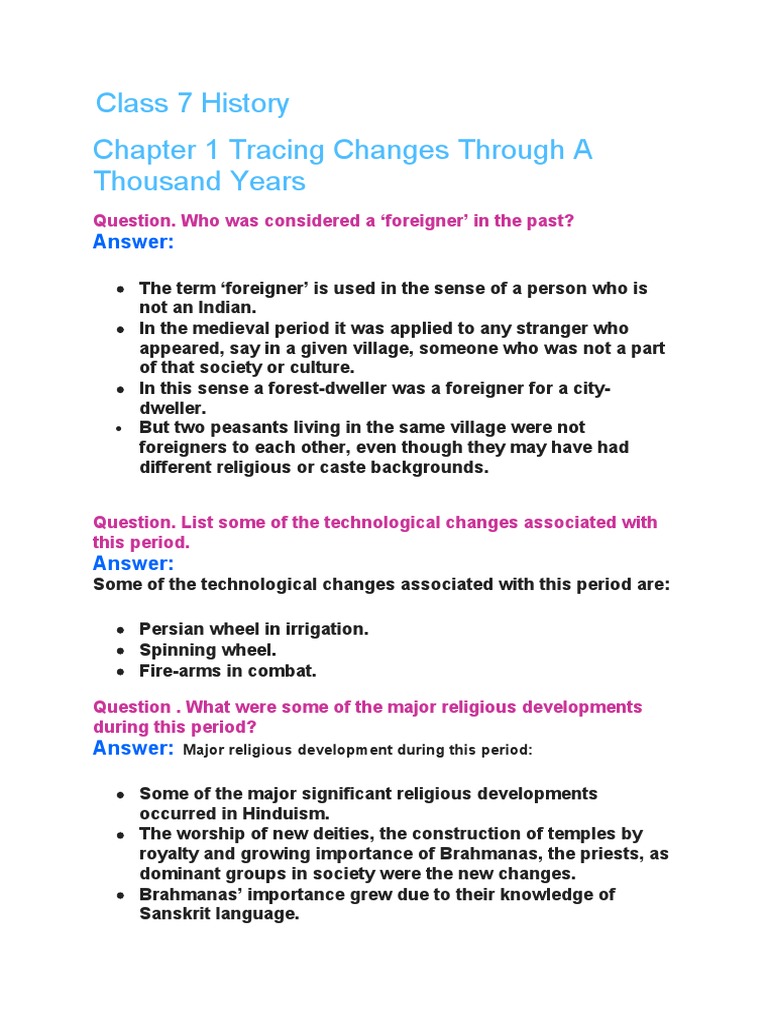 Class 7 History Chapter 1 Tracing Changes Through A Thousand Years ...