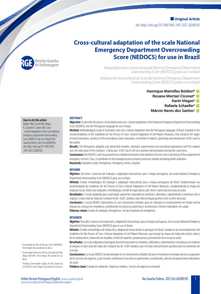 Cross-Cultural Adaptation of The Scale National Emergency Department ...