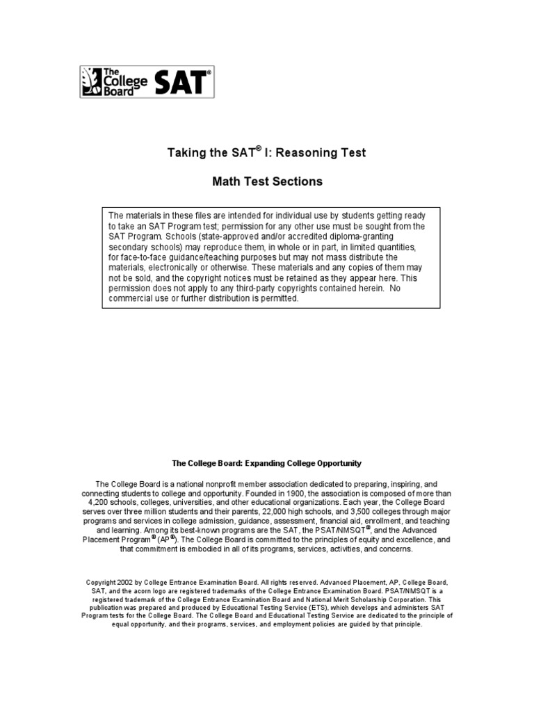 Taking The SAT I: Reasoning Test Math Test Sections | PDF | Triangle ...