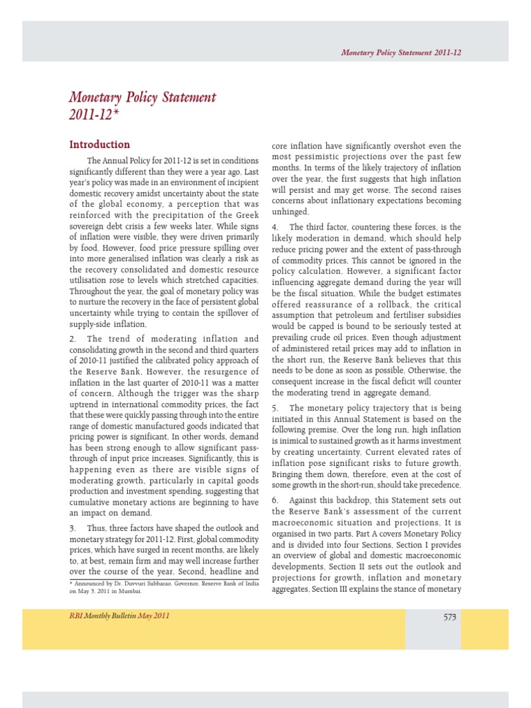 RBI Project | PDF | Inflation | Monetary Policy