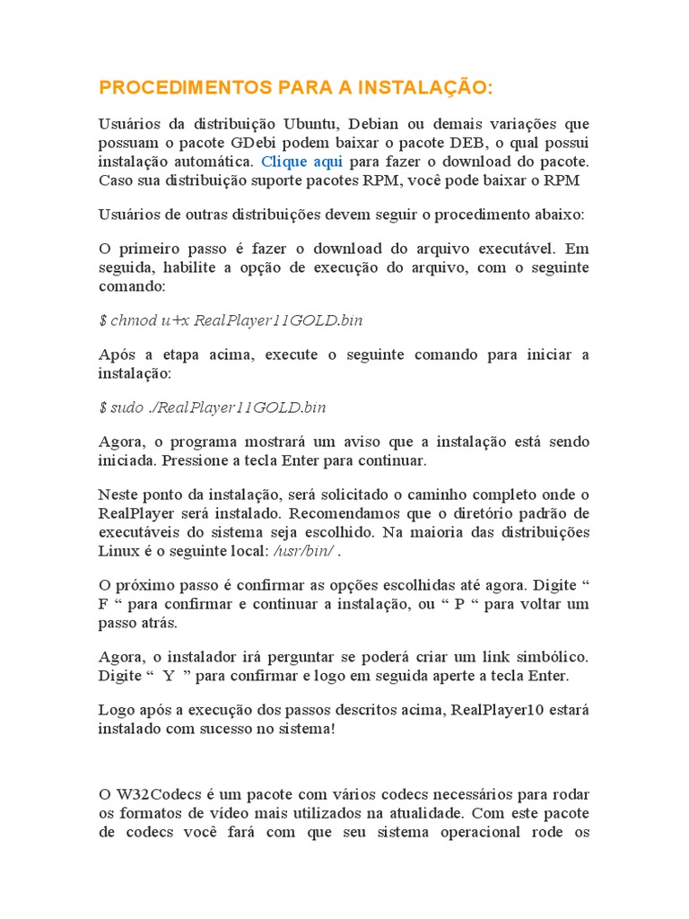 Instalação de RealPlayer e Codecs Linux | PDF | Distribuição Linux ...