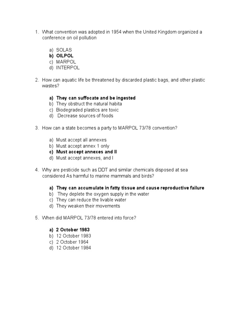 Marpol Exam | PDF | Pollution