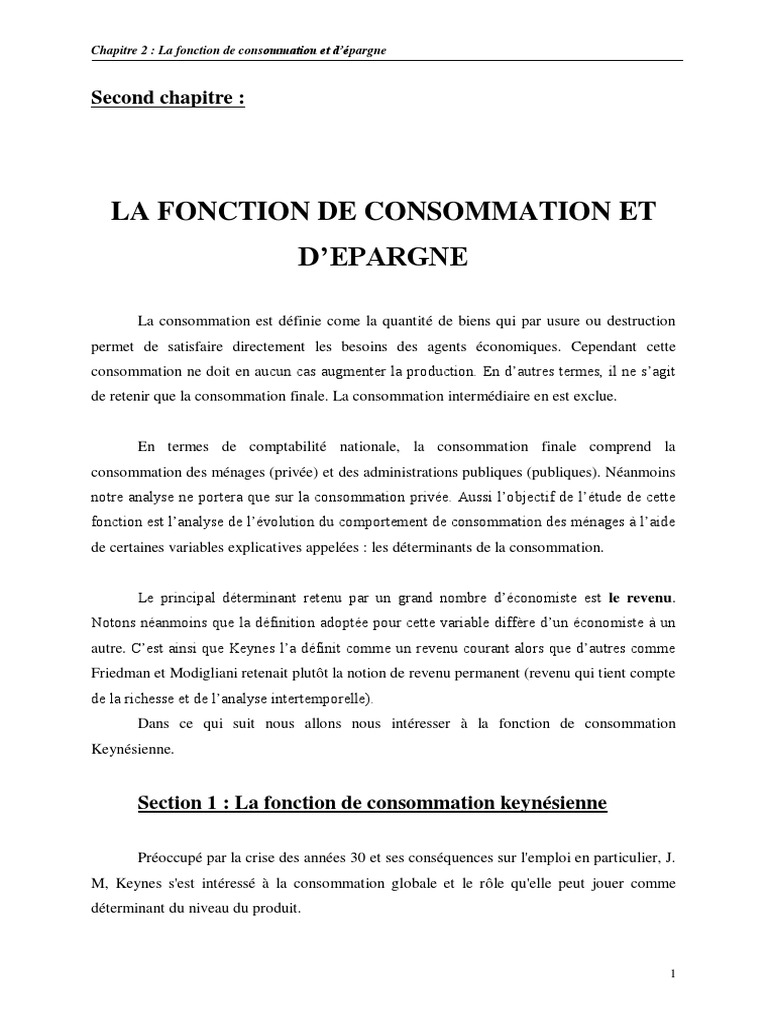 2ème Chapitre Fonction de Consommation | PDF | Consommation (Économie) | Économie