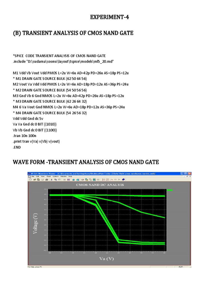 Experiment-4 (B) Transient Analysis of Cmos Nand Gate | PDF