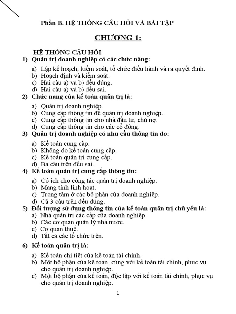 Cau Hoi - Bai Tap Ke Toan Quan Tri | PDF
