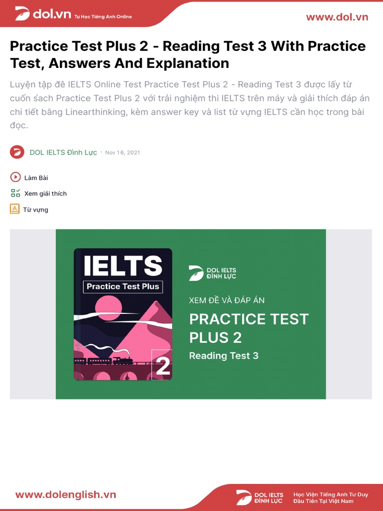 Practice Test Plus 2 - Reading Test 3 With Practice Test, Answers and ...