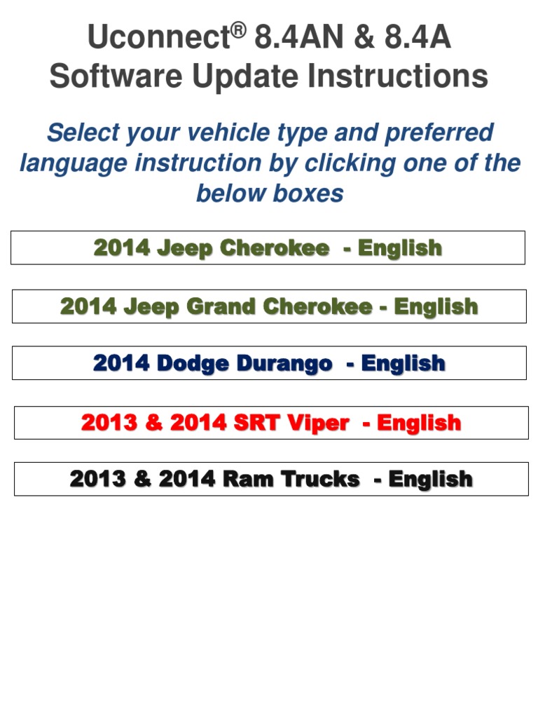 Uconnect 8.4AN & 8.4A Software Update Instructions | PDF | Usb Flash ...
