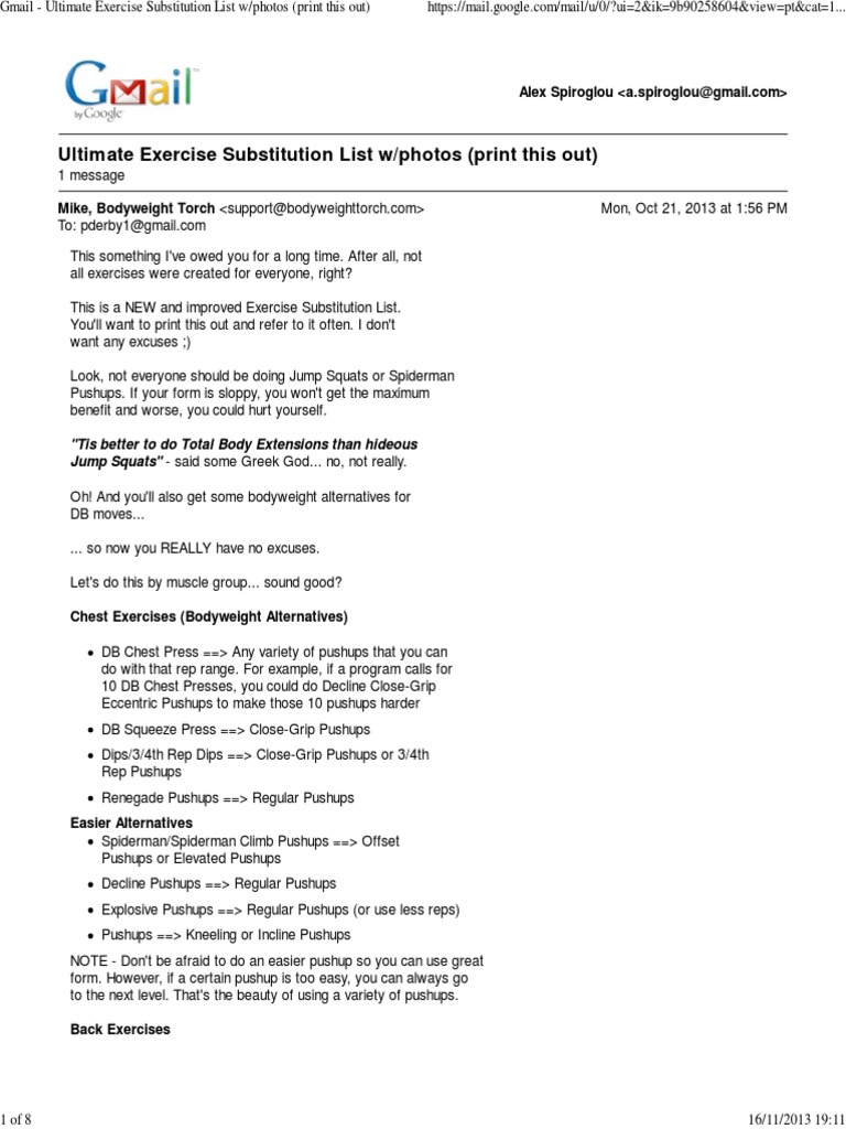 Ultimate Exercise Substitution List W Photos (Print This Out) | PDF ...