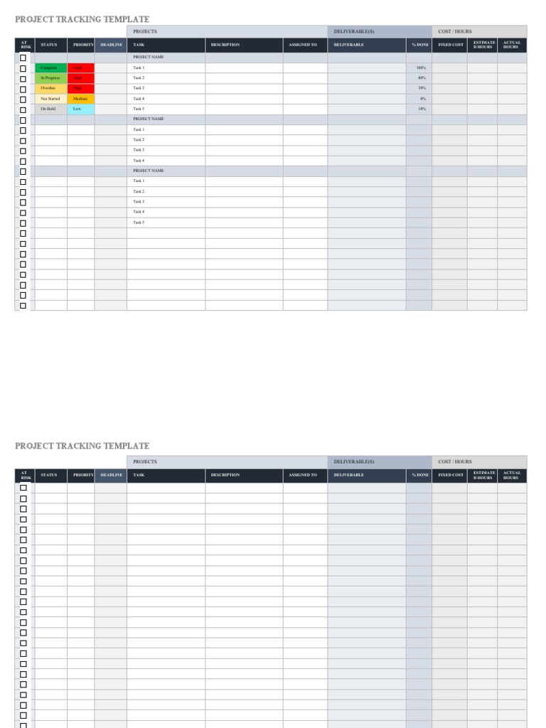 Project Tracking Template: Projects Deliverable (S) Cost / Hours | PDF ...