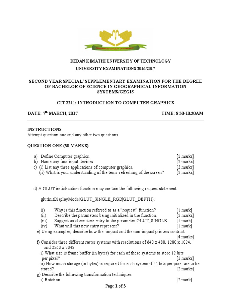 CIT 2211-Introduction To Computer Graphics PRINT READY | PDF | Display ...