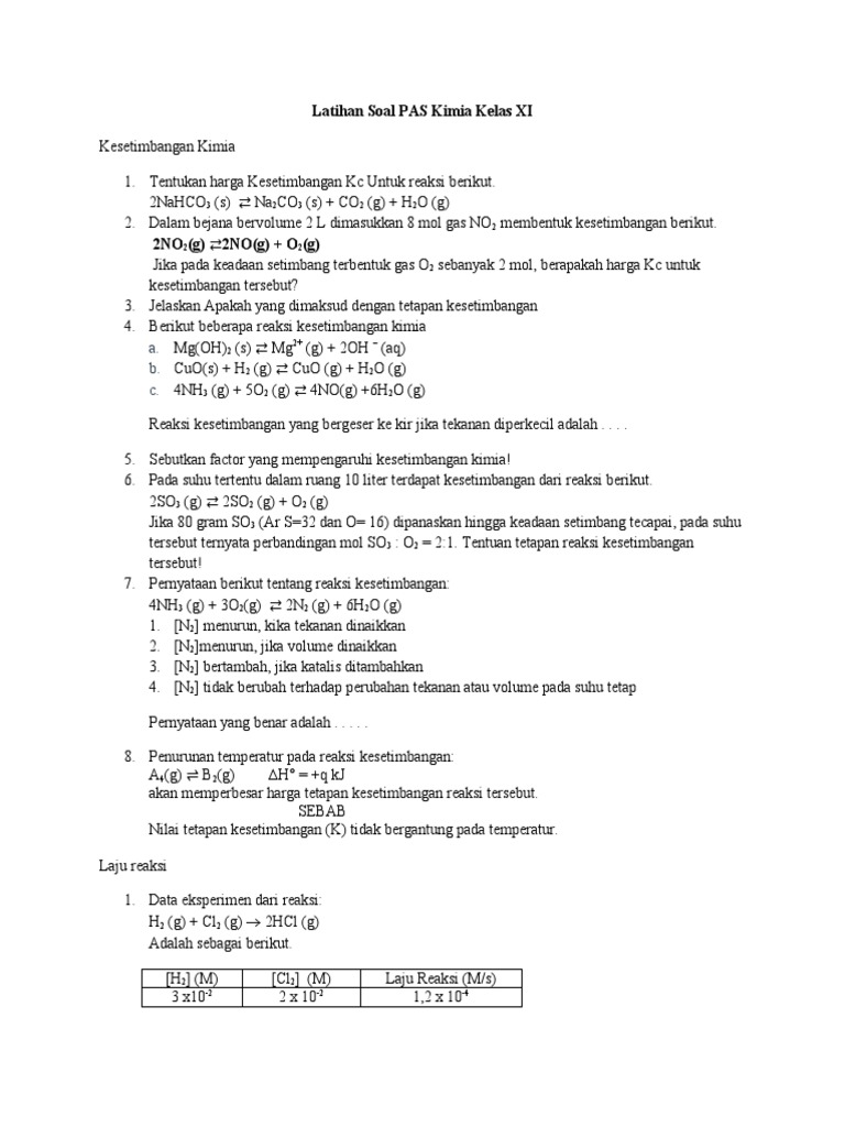 Latihan Soal PAS Kimia Kelas XI | PDF