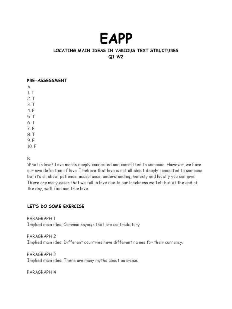 EAPP Locating Main Ideas in Various Text Structures | PDF