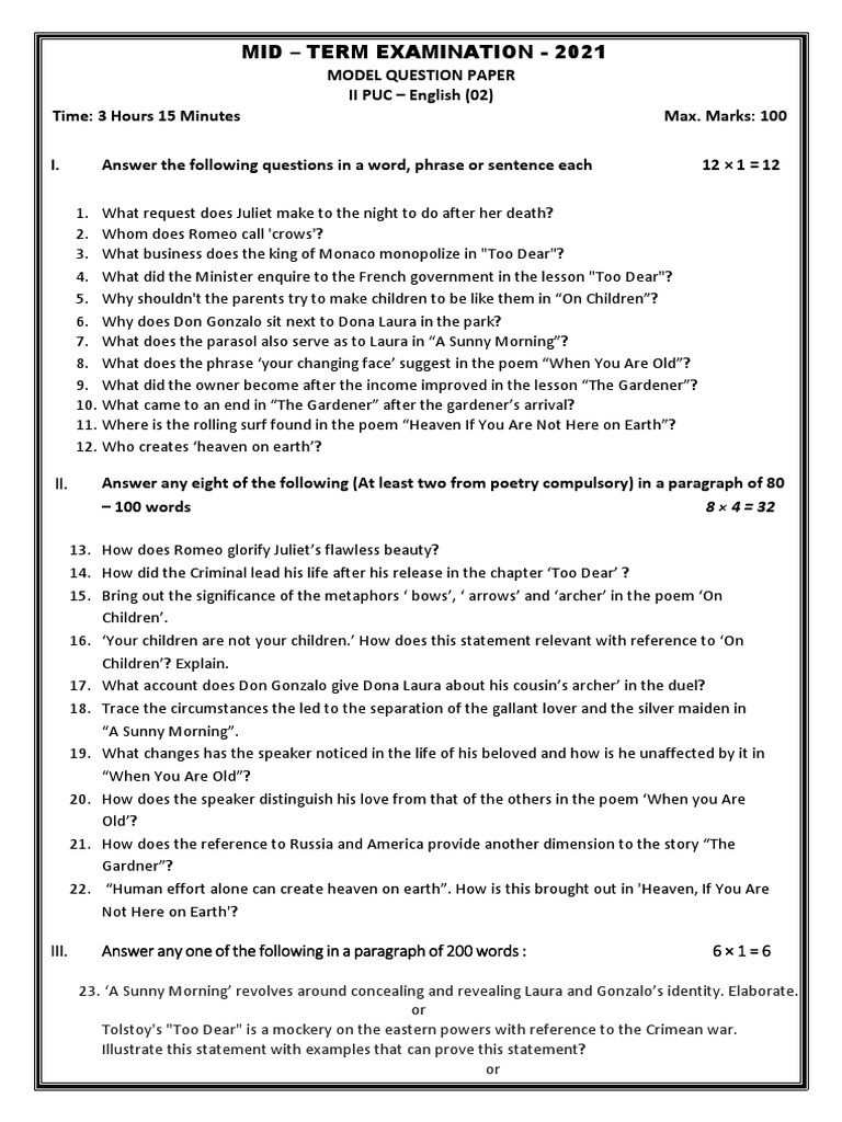 2nd PUC Model Question Paper | PDF