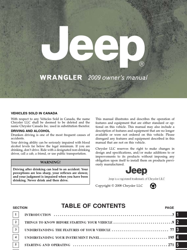 Jeep JK 2009 Wrangler Owners Manual | PDF