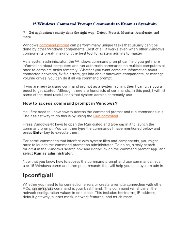 15 Windows Command Prompt Commands To Know As Sysadmin | PDF | Computer Network | Command Line ...