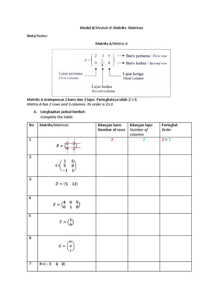 Matrix A Has 2 Rows and 3 Columns. Its Order Is 2×3 | Download Free PDF | Matrix (Mathematics ...