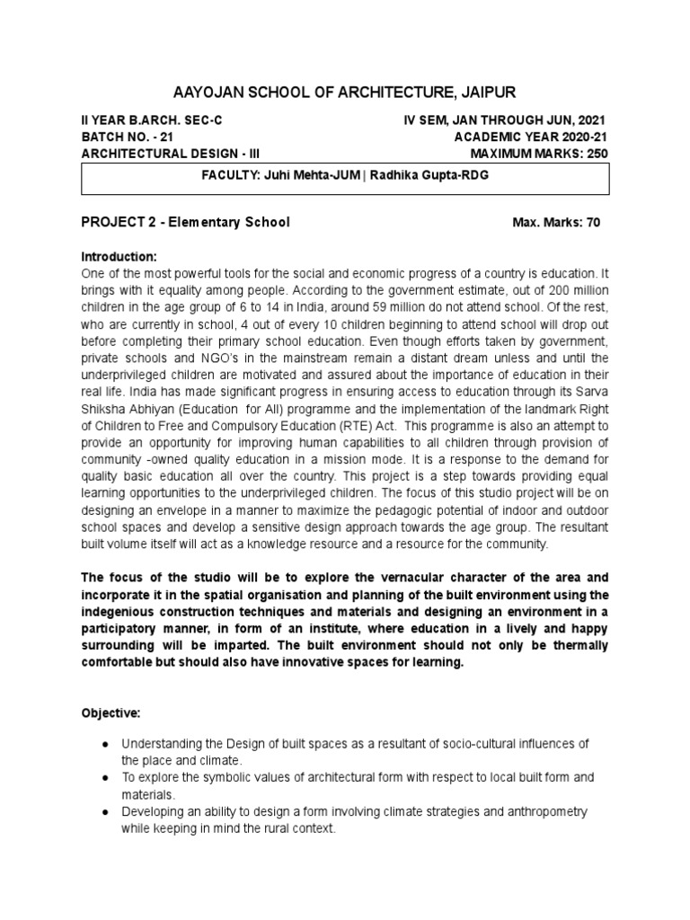 Design Brief - Elementary School | PDF | Built Environment | Design