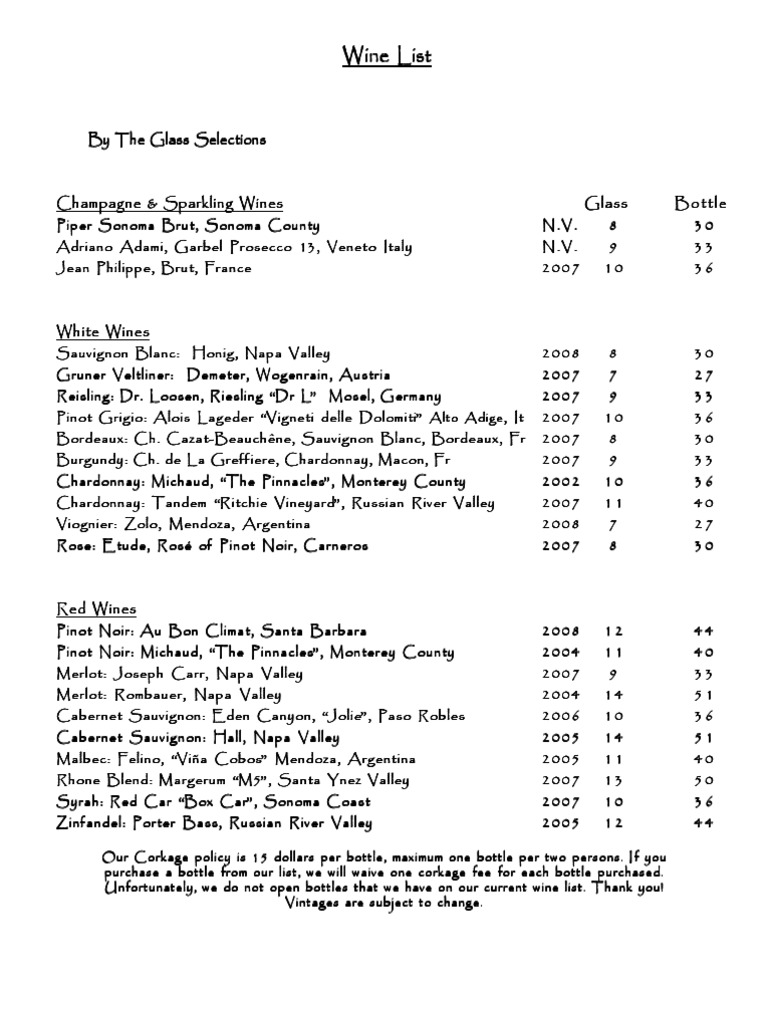 Wine List Wine List Wine List Wine List Wine List | PDF | Rose | Napa ...