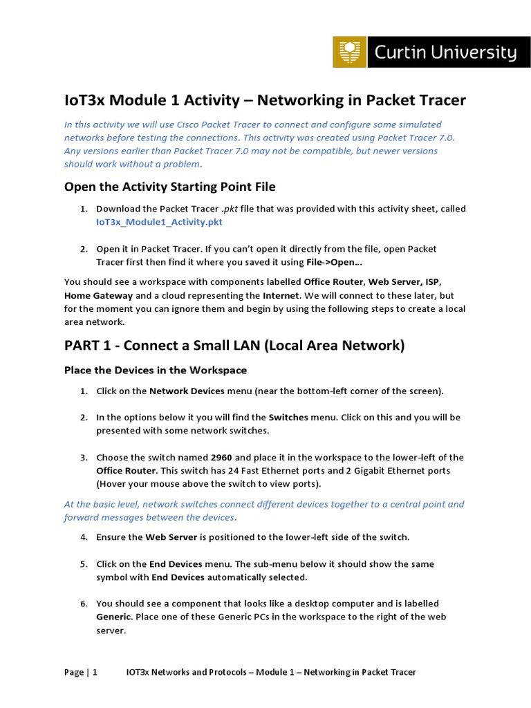 Iot3X Module 1 Activity - Networking in Packet Tracer: Open The ...