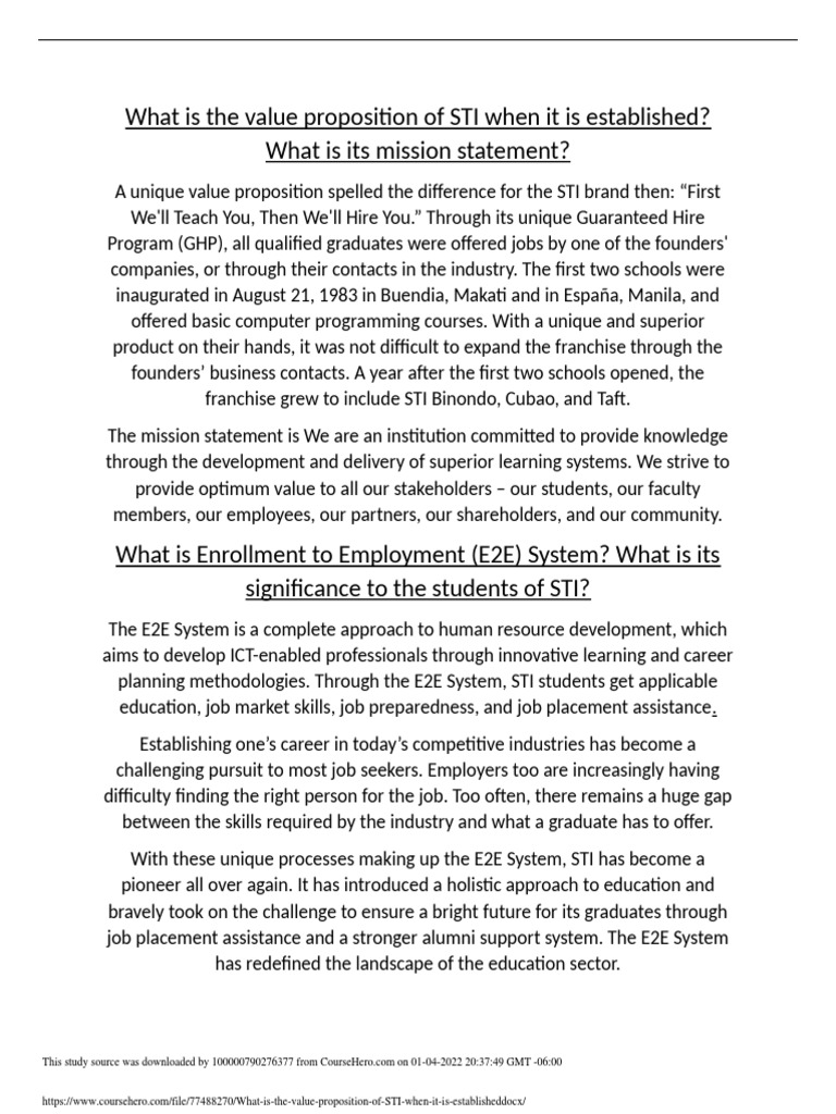 What Is The Value Proposition of STI When It Is Established | PDF ...
