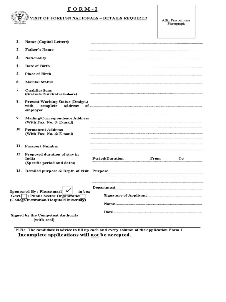 Form-I: Affix Passport Size Photograph | PDF | Postgraduate Education ...