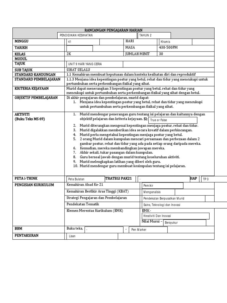 RPH PK Tahun 2 2 December 2021 PDPR | PDF