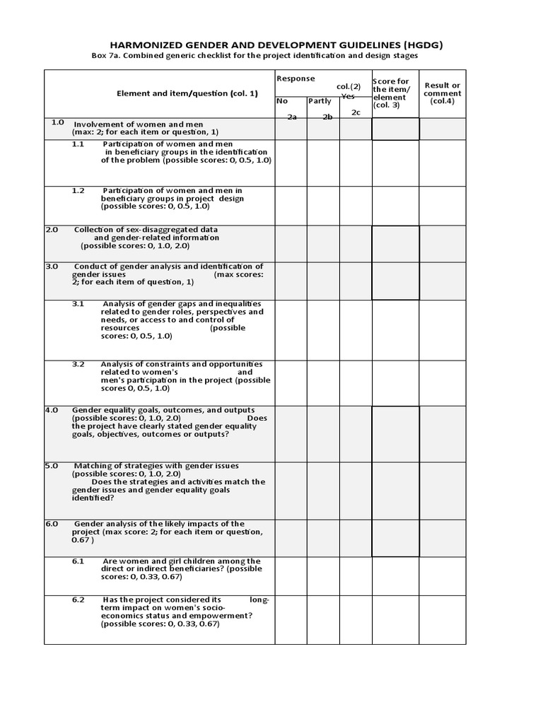 Harmonized Gender and Development Guidelines (HGDG) : Element and Item ...