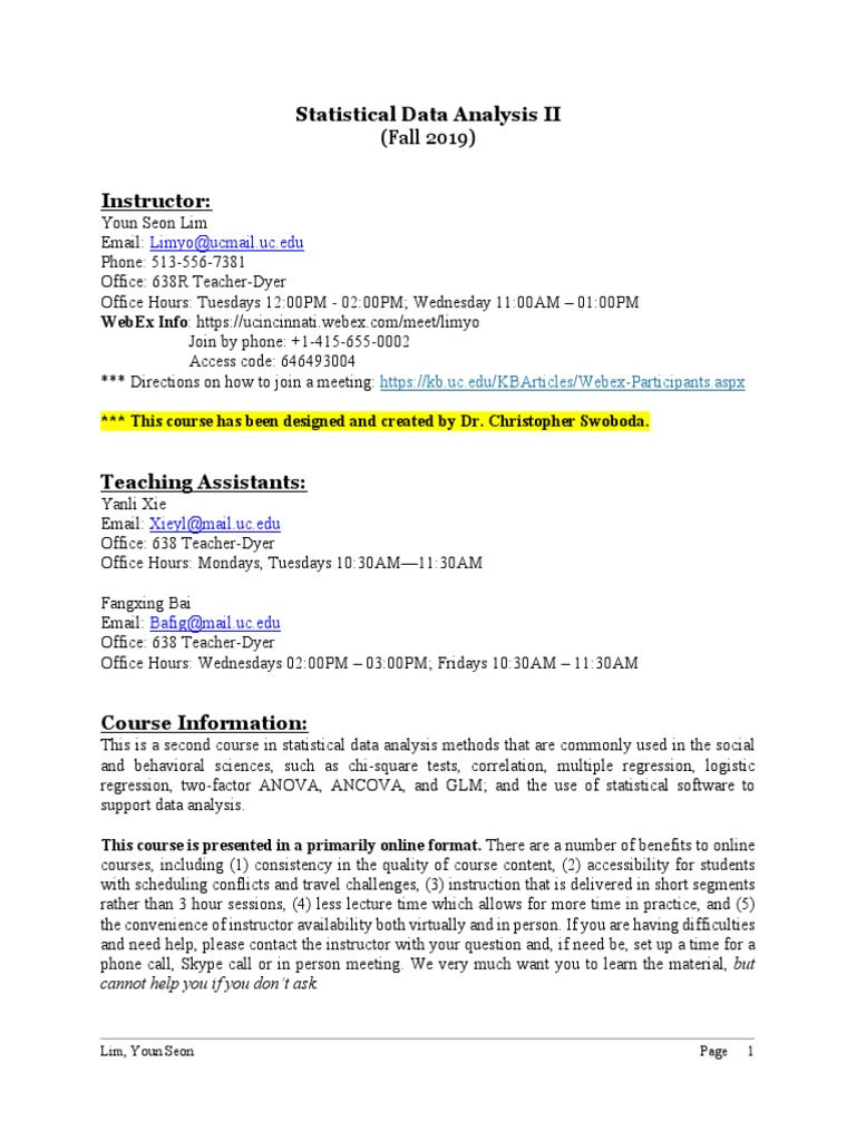 Syllabus Statistical Data Analysis II-2 | PDF | Academic Dishonesty ...