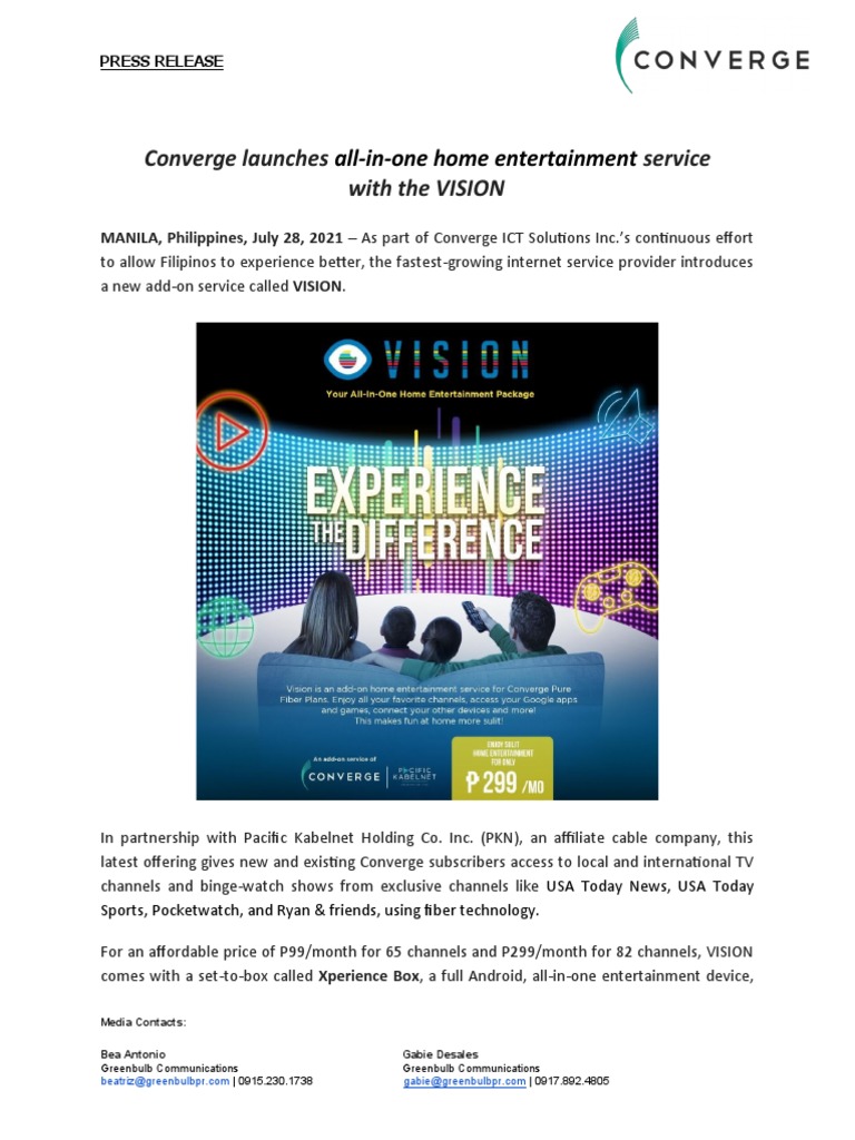 Converge Launches Service With The VISION: All-In-One Home ...