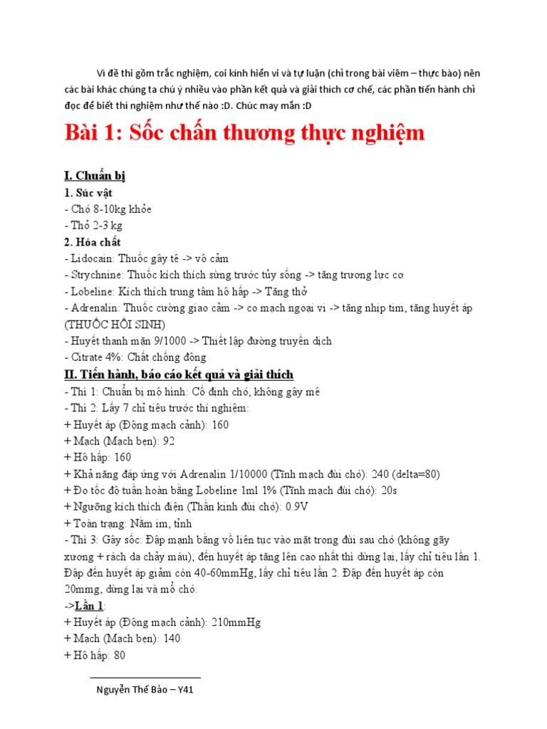 Tổng hợp lí thuyết thực hành SLB MD ĐHYDCTK41 | PDF