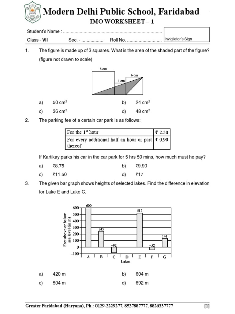Class-7 (IMO Worksheet-1) | PDF | Numbers | Rational Number
