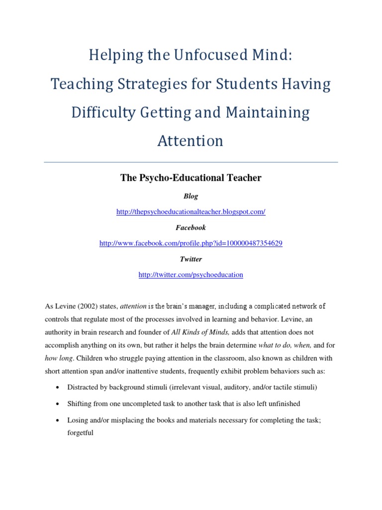 Helping The Unfocused Mind: Teaching Strategies For Students Having ...