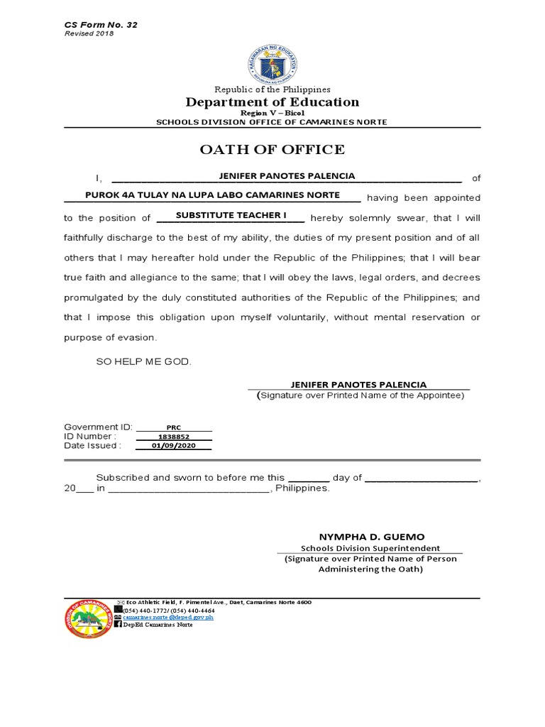 CS Form No. 32 Oath of Office 5 COPIES | PDF
