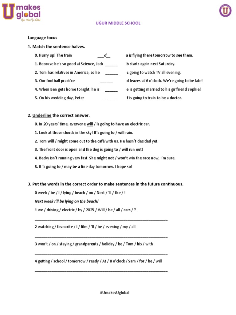 Language Focus 1. Match The Sentence Halves.: Uğur Middle School | PDF