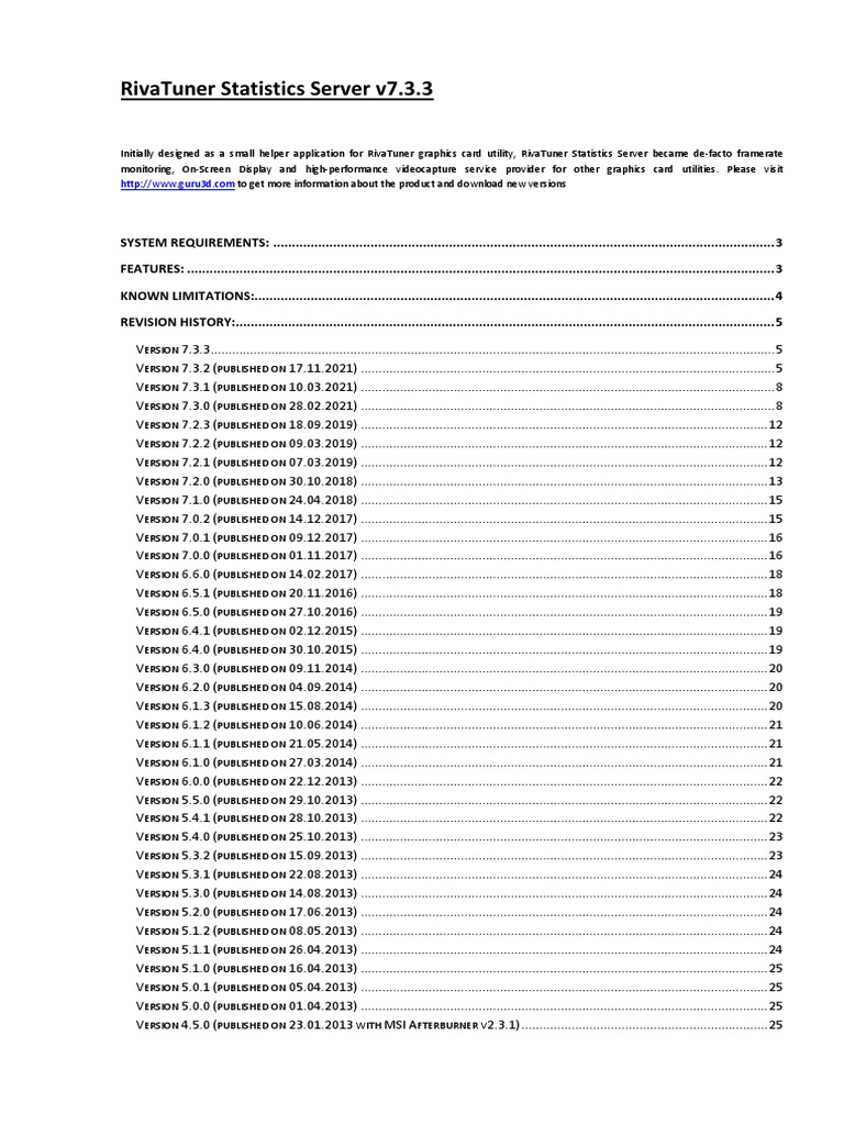 Rivatuner Statistics Server V7.3.3 | PDF | Microsoft Windows | Windows ...