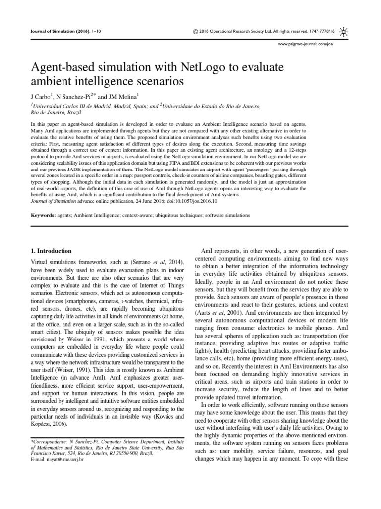 Agent-Based Simulation With Netlogo To Evaluate Ambient Intelligence Scenarios | PDF ...