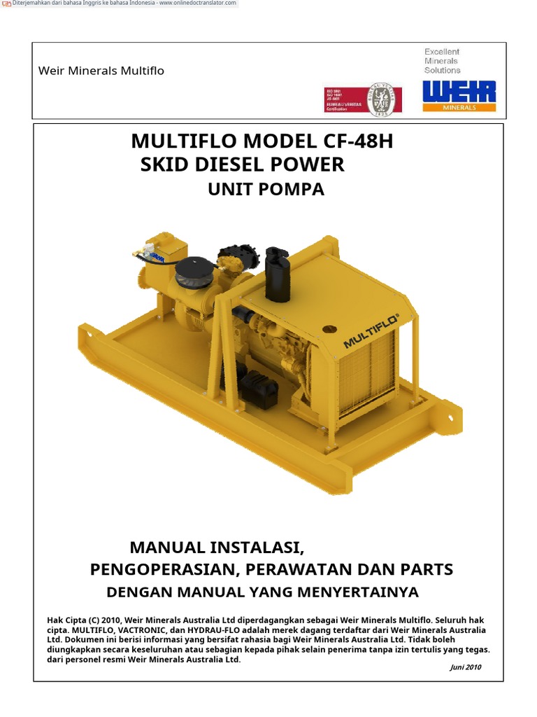 Pompa Multiflo CF-48h Terjemahan | PDF
