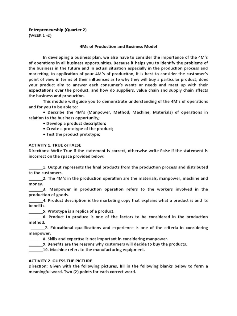 4Ms of Production - Q2Module1 | PDF | Business Model | Human Resources