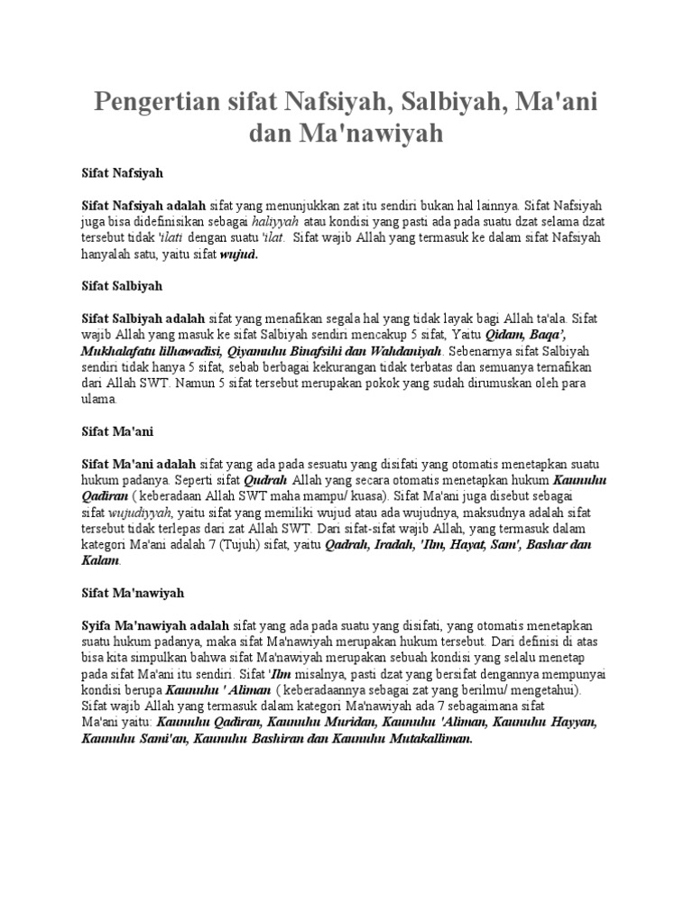 Pengertian Sifat Nafsiyah | PDF